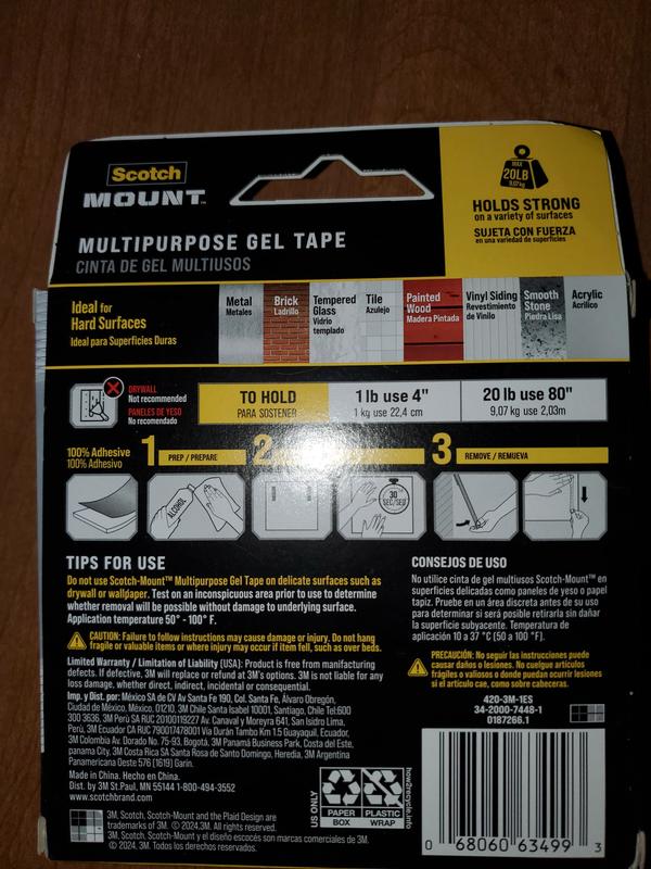 3M Multi-Purpose, Double-Sided, Removable Gel Mounting Tape 1.18-in x 3 ...