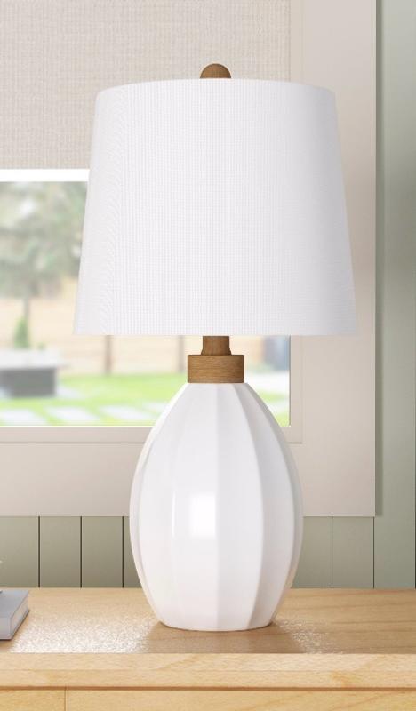 Maxax Deluxe 23.5-in White and Wooden Grain Rotary socket Table Lamp ...