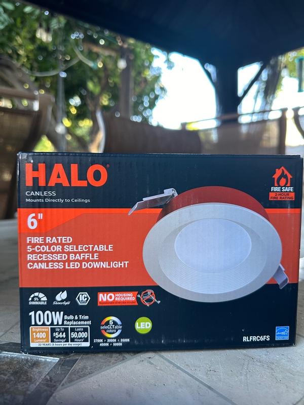 Halo Fire Rated Canless Downlight White 6-in 1400 -Lumens Switchable ...
