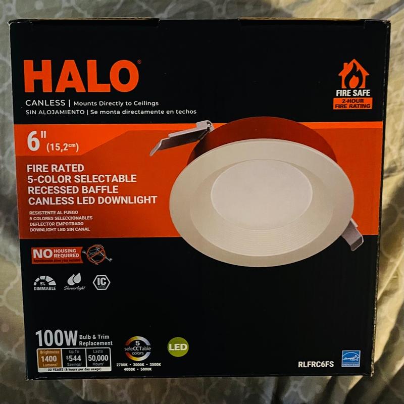 Halo Fire Rated Canless Downlight White 4-in 900 -Lumens Switchable ...