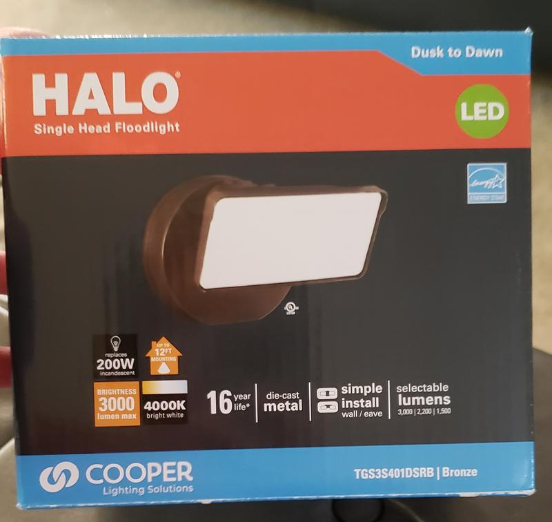 HALO TGS Floodlight 3000-Lumen 26.7-Watt Bronze Line Voltage Switchable ...