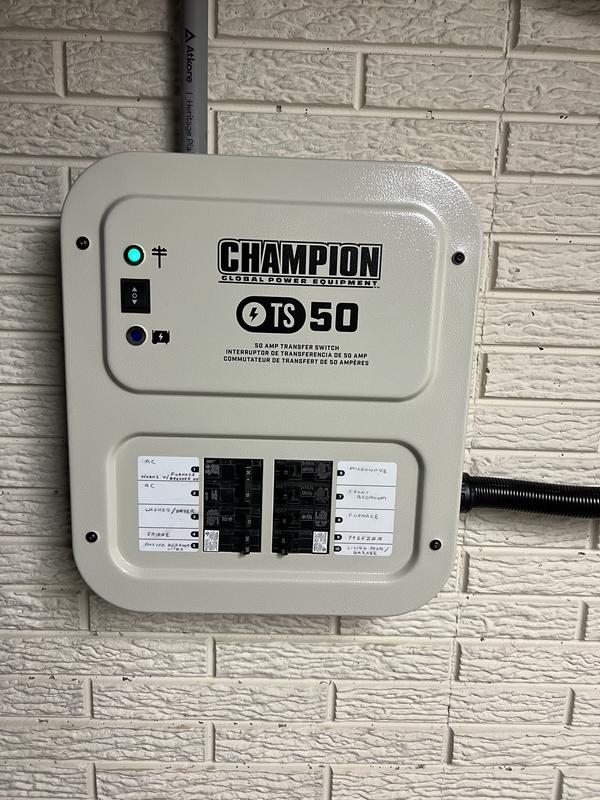 Champion Power Equipment 50 Amp Indoor-Rated Manual Transfer Switch 30 ...