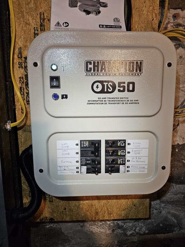 Champion Power Equipment 50 Amp Indoor-Rated Manual Transfer Switch 30 ...