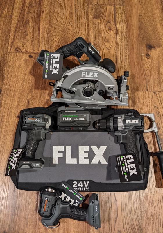 FLEX 24-volt 4-Tool Brushless Power Tool Combo Kit with Soft Case (2 ...