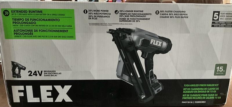 FLEX 2-1/2-in 15-Gauge Cordless Angled Finish Nailer (Battery and ...