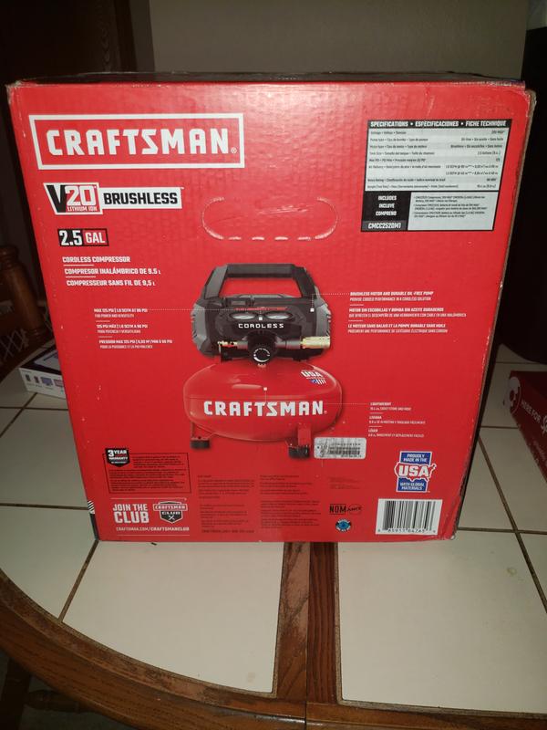CRAFTSMAN V20 2.5-Gallon Portable Electric Cordless 125 PSI Pancake Air ...