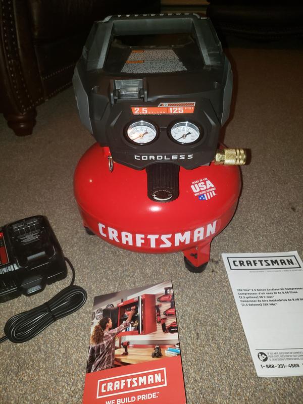 CRAFTSMAN V20 2.5-Gallon Portable Electric Cordless 125 PSI Pancake Air ...