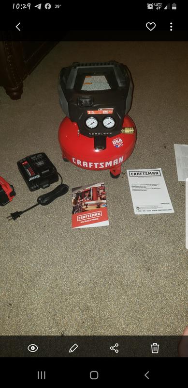 CRAFTSMAN V20 2.5-Gallon Portable Electric Cordless 125 PSI Pancake Air ...
