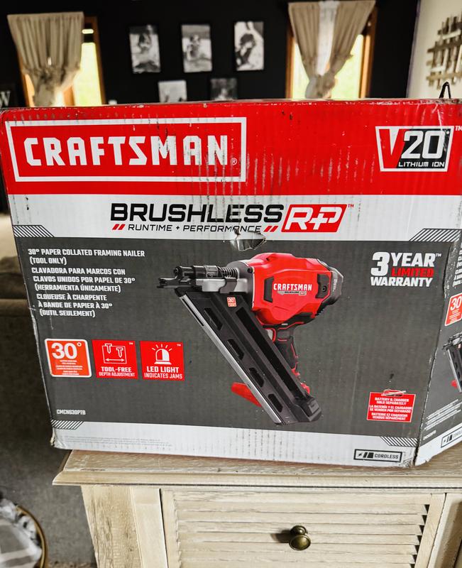 CRAFTSMAN V20 Brushless RP 3-1/4-in 30 -Degree Cordless Roundhead ...