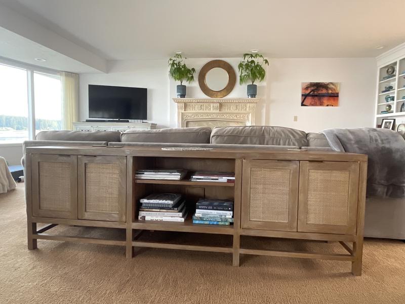 Blake 68 Light Brown Teak and Rattan Storage Media Console Reviews Crate Barrel Canada