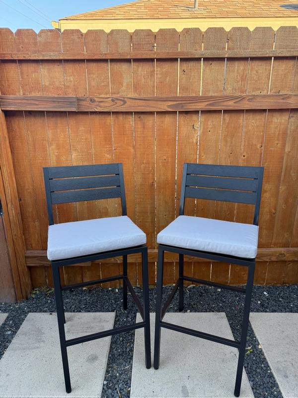 Crestlive Products Patio Bar Stool Set of 2 Beige Metal Frame ...