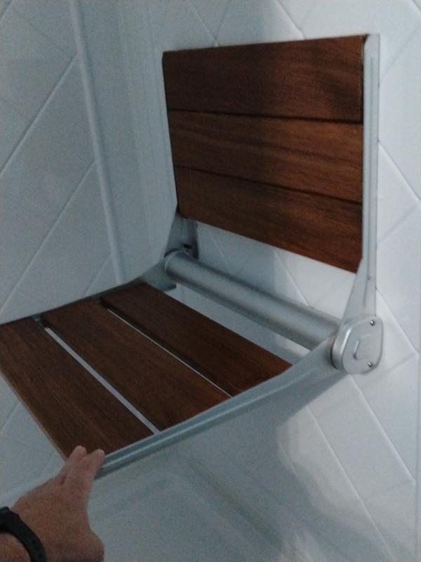 ANZZI Teak with Aluminum Trim Hardware Wood Wall Mount Shower Seat (Ada ...