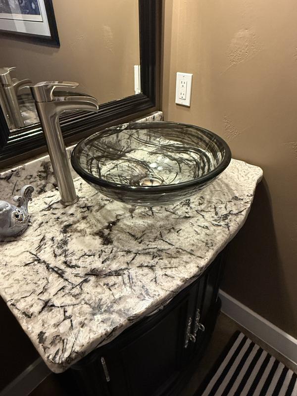 ANZZI Makata Tempered Glass Vessel Round Modern Gold/Cyan Mix Bathroom ...