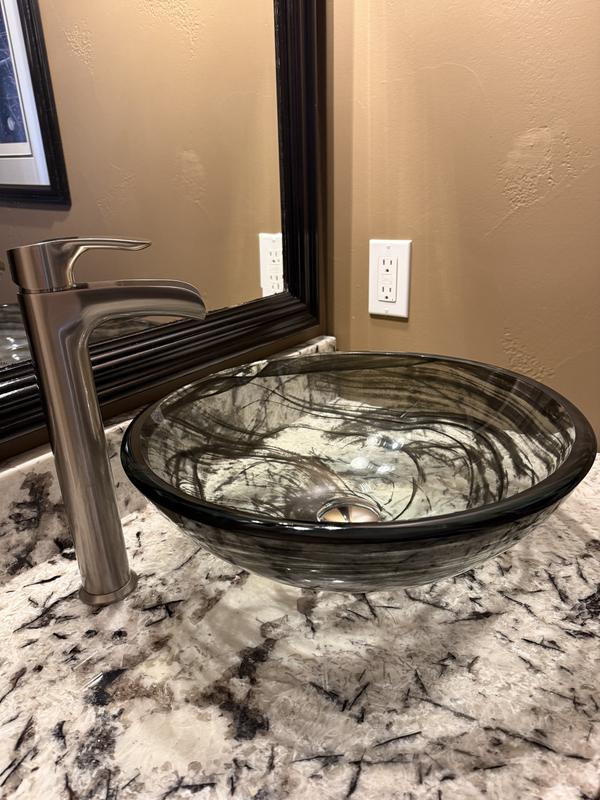 ANZZI Makata Tempered Glass Vessel Round Modern Gold/Cyan Mix Bathroom ...