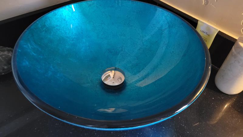 ANZZI Accent Tempered Glass Vessel Round Ice Bathroom Sink with Drain ...