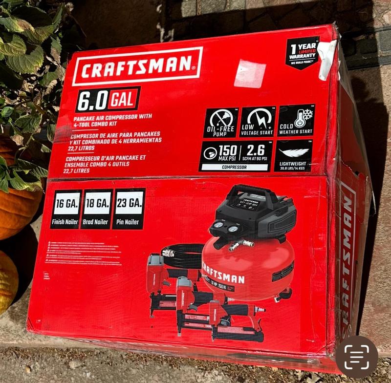 CRAFTSMAN 3 Nailers and 25' Hose Kit 6-Gallon Portable Electric 150 PSI ...