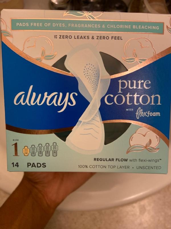 Always Pure Cotton FlexFoam 28-Count Size 1 Regular Unscented Pads with ...
