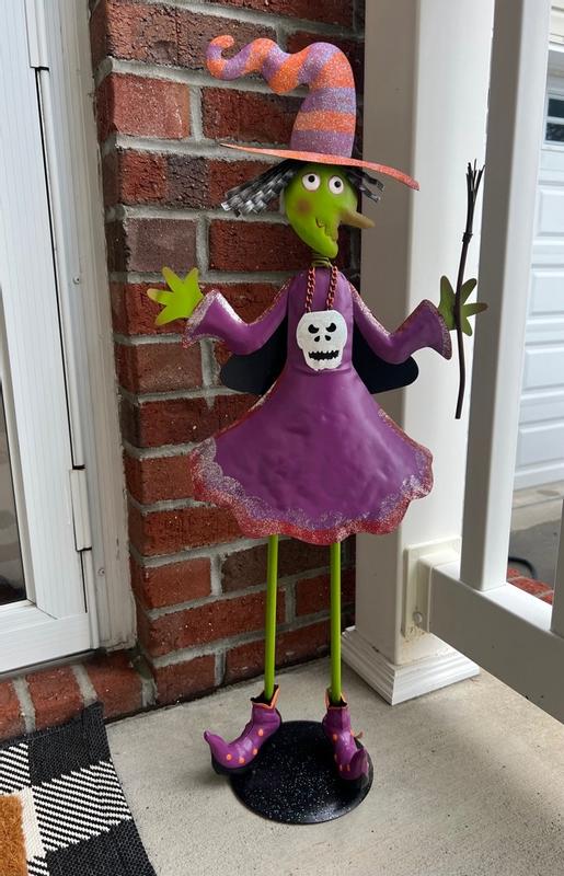 Haunted Hill Farm 28 in. Iron Witch Holding Broomstick with Removable ...