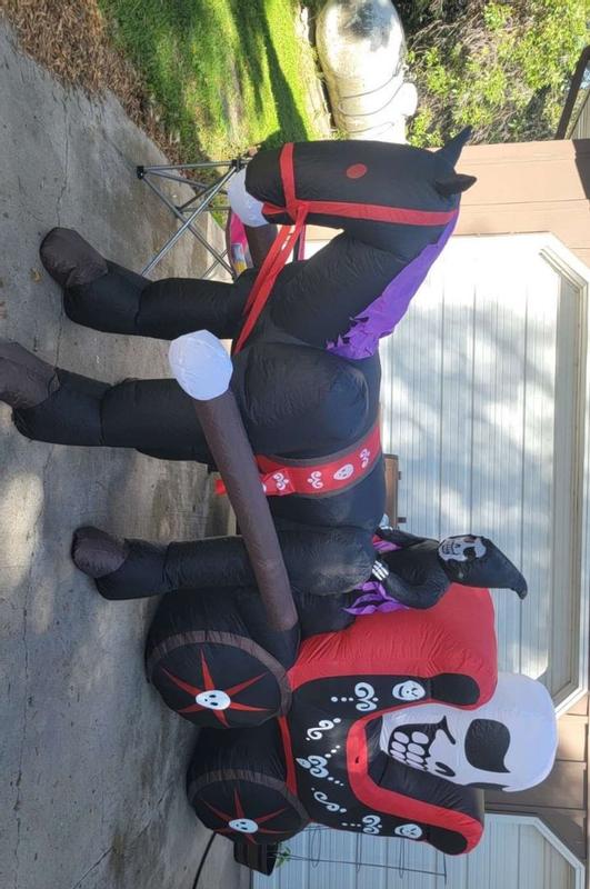 Haunted Hill Farm 6-ft Yard Stake Lighted Skull Carriage Inflatable ...