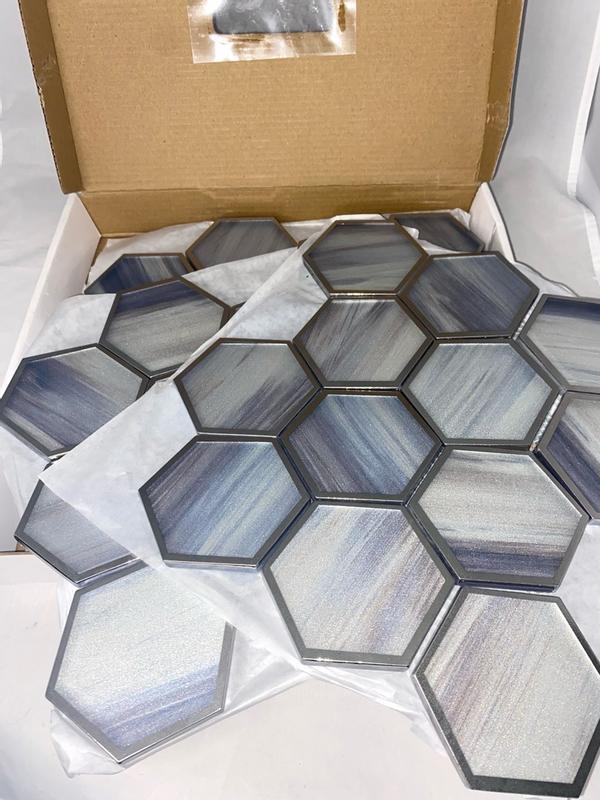 Apollo Tile Solace Light Frost Blue 9-in x 10-in Matte Glass Hexagon ...