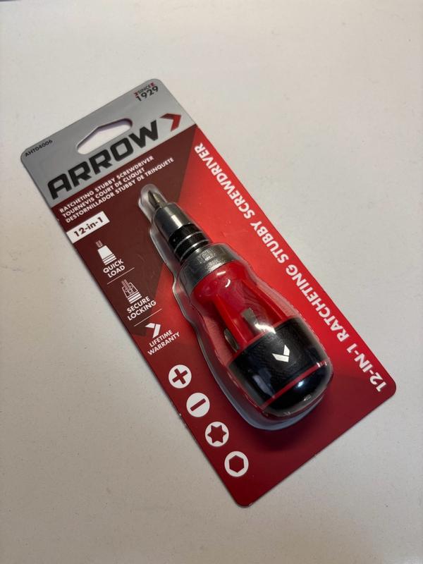 Arrow Fastener 12-in-1 Ratcheting Replaceable Blade Stubby Screwdriver ...