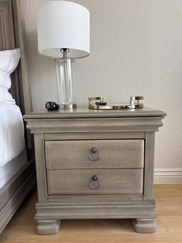 Signature Design by Ashley Lexorne Gray 3 Drawer Nightstand with USB Charging Ports and Ball ...