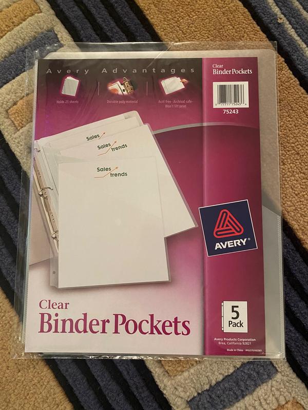 Avery Binder Pockets For 3 Ring Binders Assorted Blue Clear Green Pink ...
