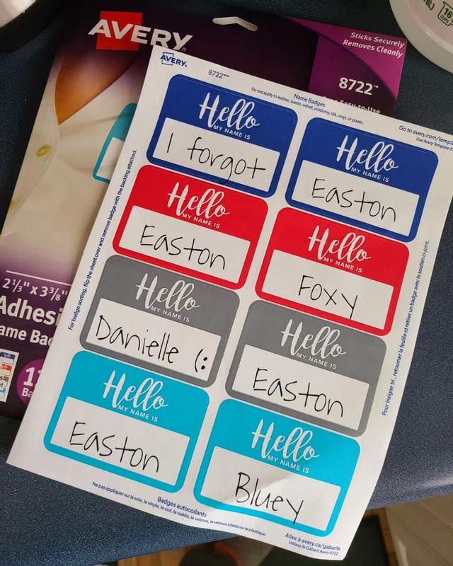 Avery Flexible Adhesive Name Badge Labels hello 3 3 8 X 2 1 3 Assorted ...
