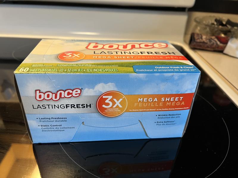 Bounce Lasting Fresh Mega Dryer Sheets, 120 ct, Outdoor Fresh & Clean ...