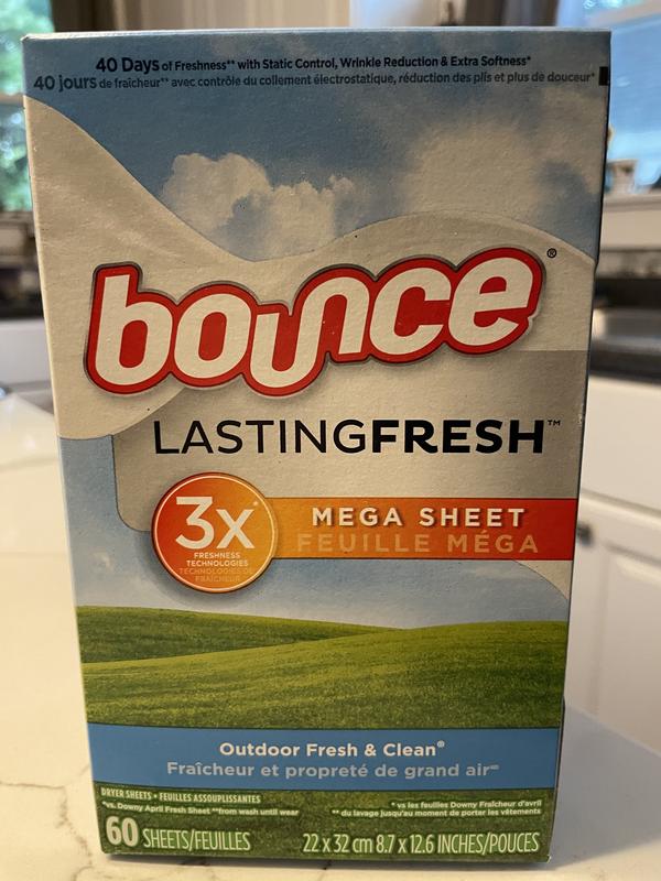 Bounce Lasting Fresh Mega Dryer Sheets, 120 ct, Outdoor Fresh & Clean ...