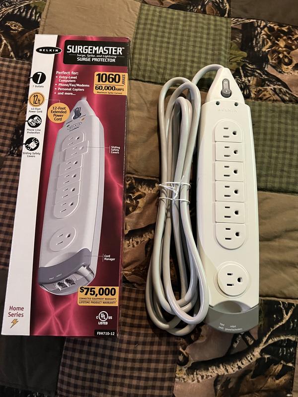 Belkin SurgeMaster Home Series Surge Protector 7 AC Outlets 12 ft Cord ...