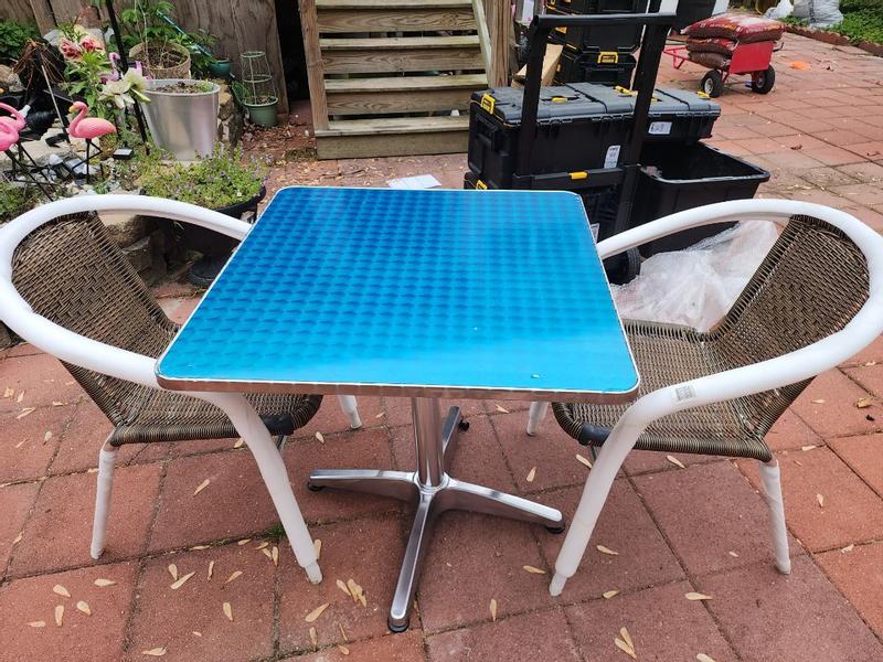 Emma + Oliver 27.5-in Square Aluminum Table Set-2 Black Rattan Chairs ...