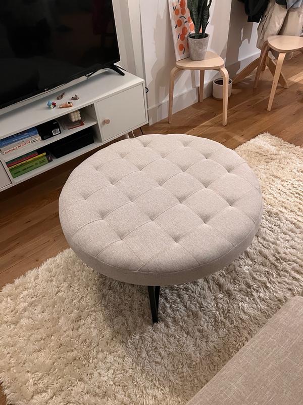 Flash Furniture Ashton 34-in Round Cotton Linen Tufted Ottoman with ...