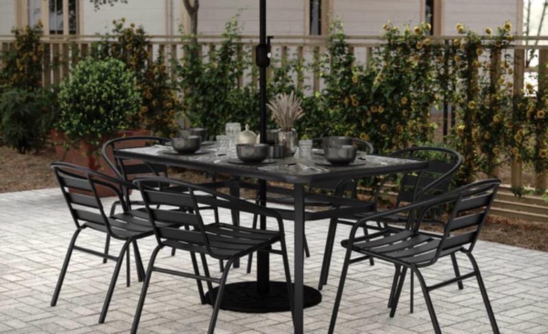 MERRICK LANE Laney 7 Piece Outdoor Dining Set With Tempered Glass Patio ...