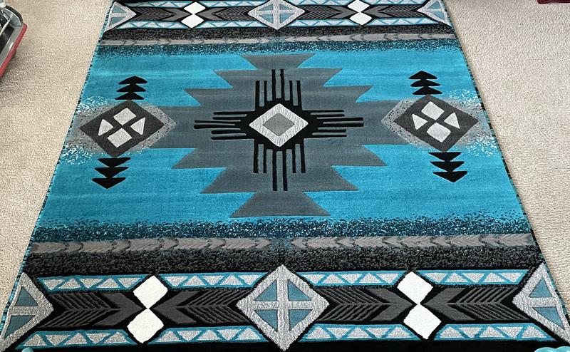 Emma + Oliver Santa Fe 5x7 Turquoise Olefin Accent Rug with ...