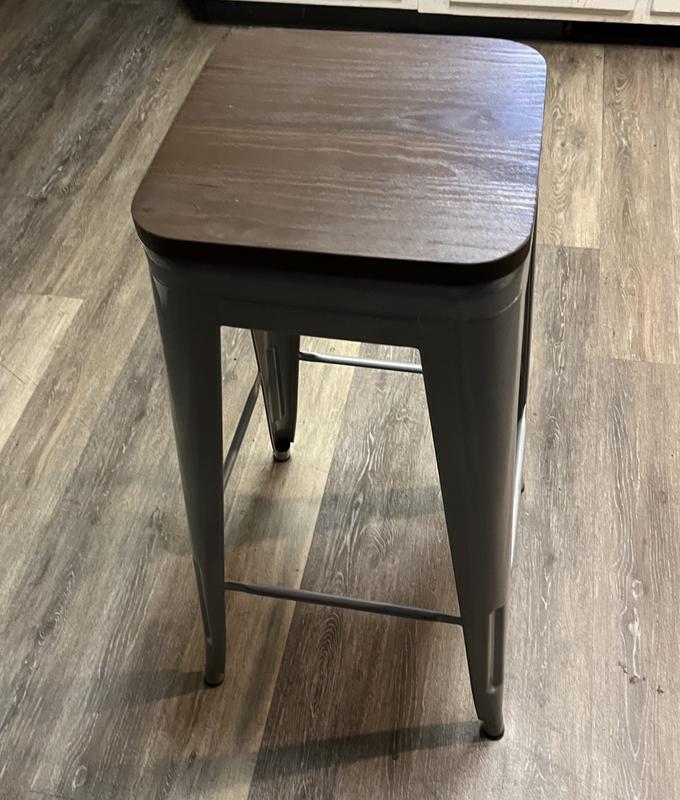 MERRICK LANE Dalton Series Backless Metal Dining Stool With Wooden Seat ...