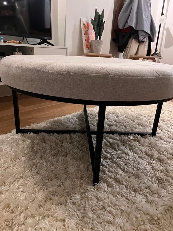 Flash Furniture Ashton 34-in Round Cotton Linen Tufted Ottoman with ...