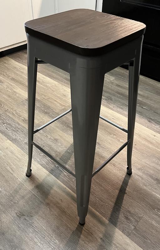 MERRICK LANE Dalton Series Backless Metal Dining Stool With Wooden Seat ...