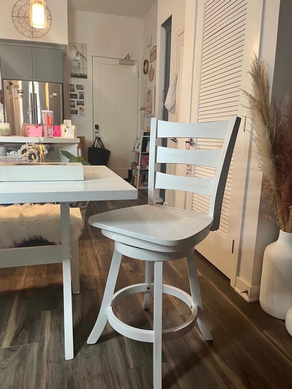 Flash Furniture Liesel White Wash 24.5-in H Counter height Swivel Wood ...
