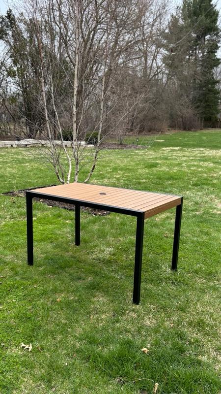 Flash Furniture Lark Outdoor Dining Table with Synthetic Gray Wash Teak ...