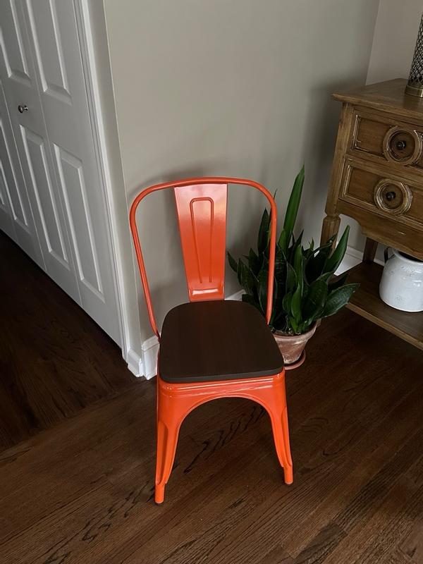 Flash Furniture Luke 4 Pack Red Metal Stackable Chair with Wood Seat in ...