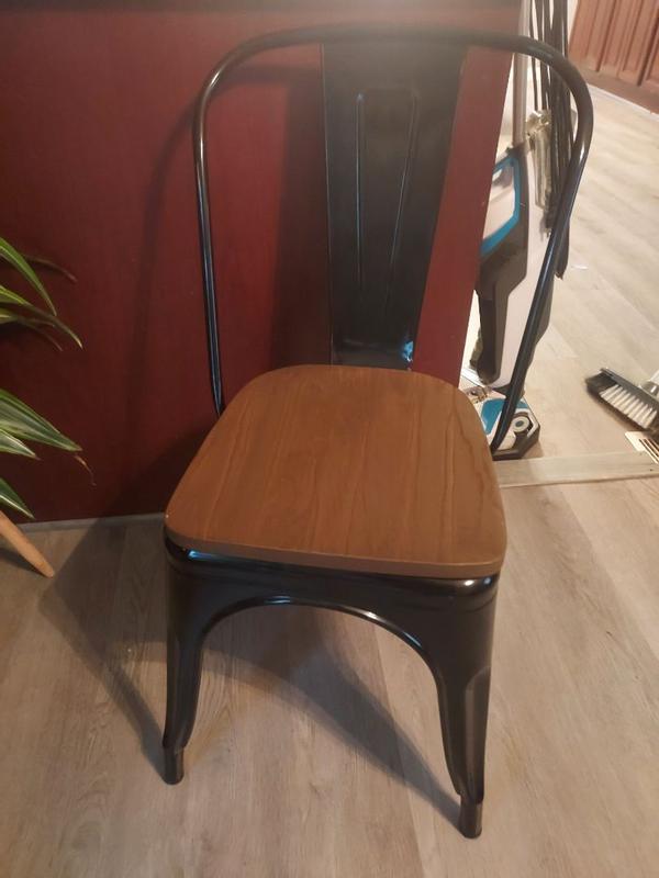 Flash Furniture Luke 4 Pack Silver Metal Stackable Chair with Wood Seat ...