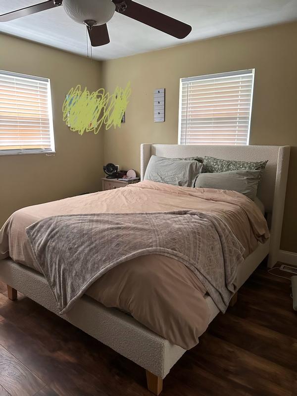 Martha Stewart Maisie Queen Upholstered Platform Bed with Wingback ...