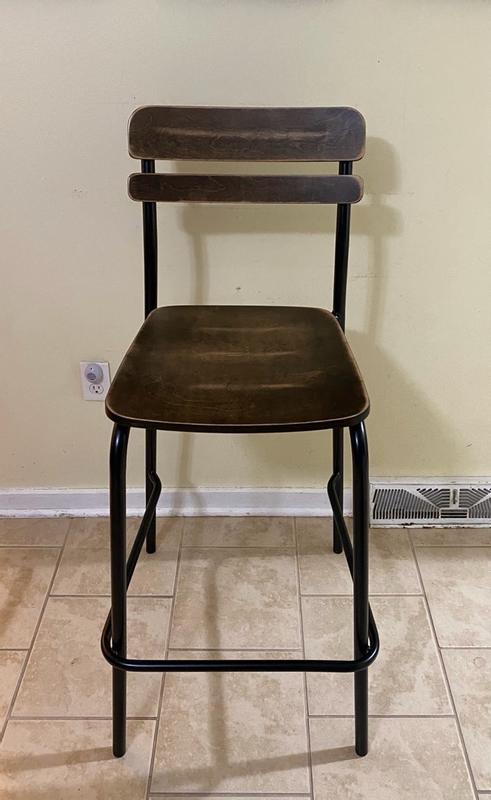 Emma + Oliver Blanchard Bar Stool with White Metal Frame and Solid Wood ...
