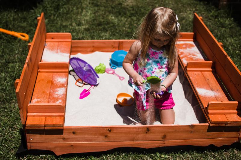 Best Choice Products 47x47-Inch Kids Wooden Outdoor Sandbox w/ 2 ...