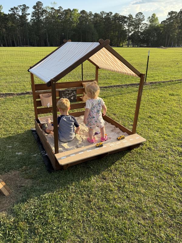 Best Choice Products Deluxe Wooden Sandbox with Canopy Water Table ...