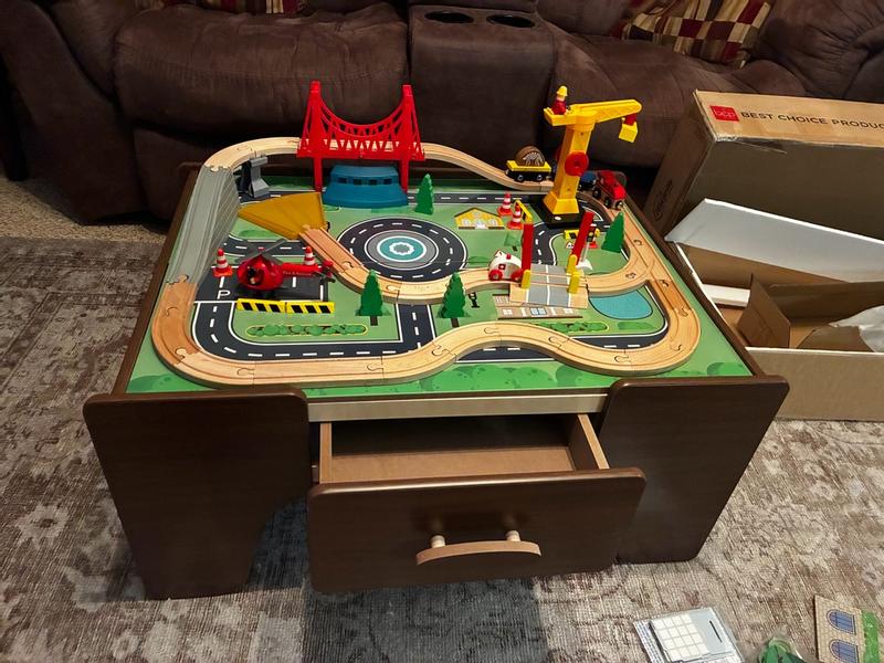 Best Choice Products Wooden Train Set Table for kids 56pc Multi ...