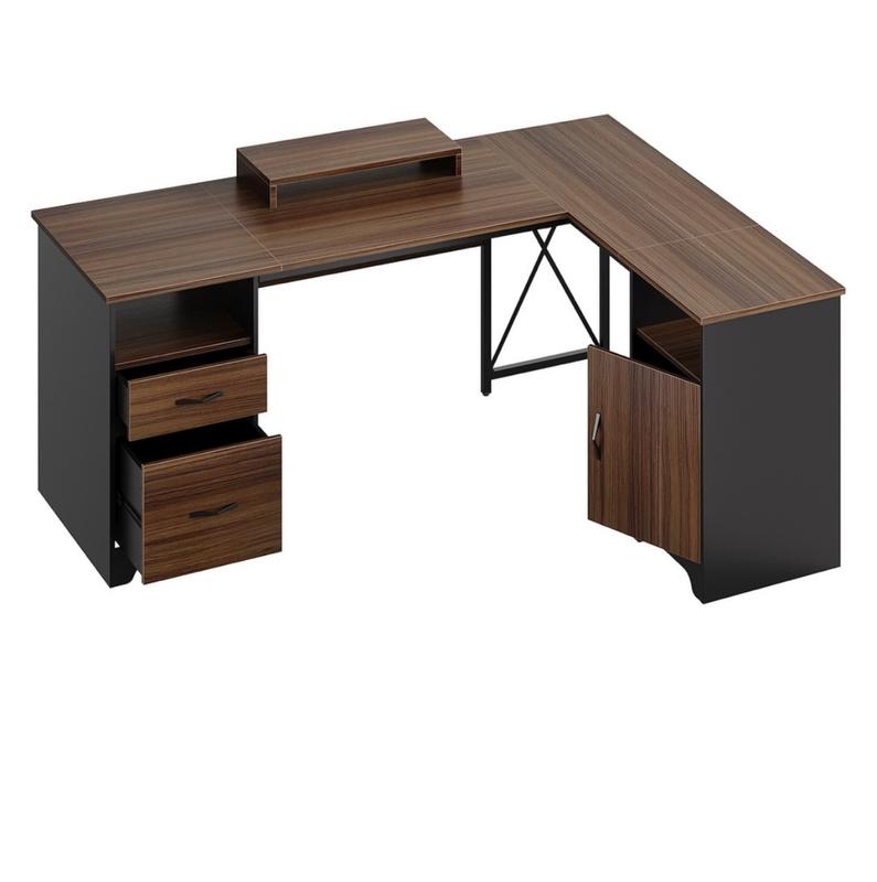 Bestier 63-in W 2-Drawer Cherry Computer Desk with Storage Cabinet and ...