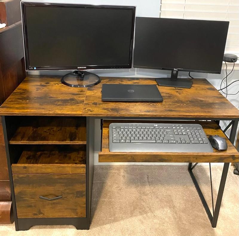 Bestier 47.24-in W Brown Computer Desk with Keyboard Tray and Storage ...