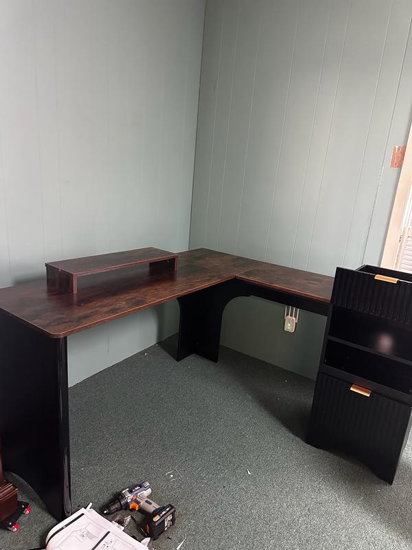 Bestier 55.12-in W 1-pocket Oak Computer Desk in the Desks department ...